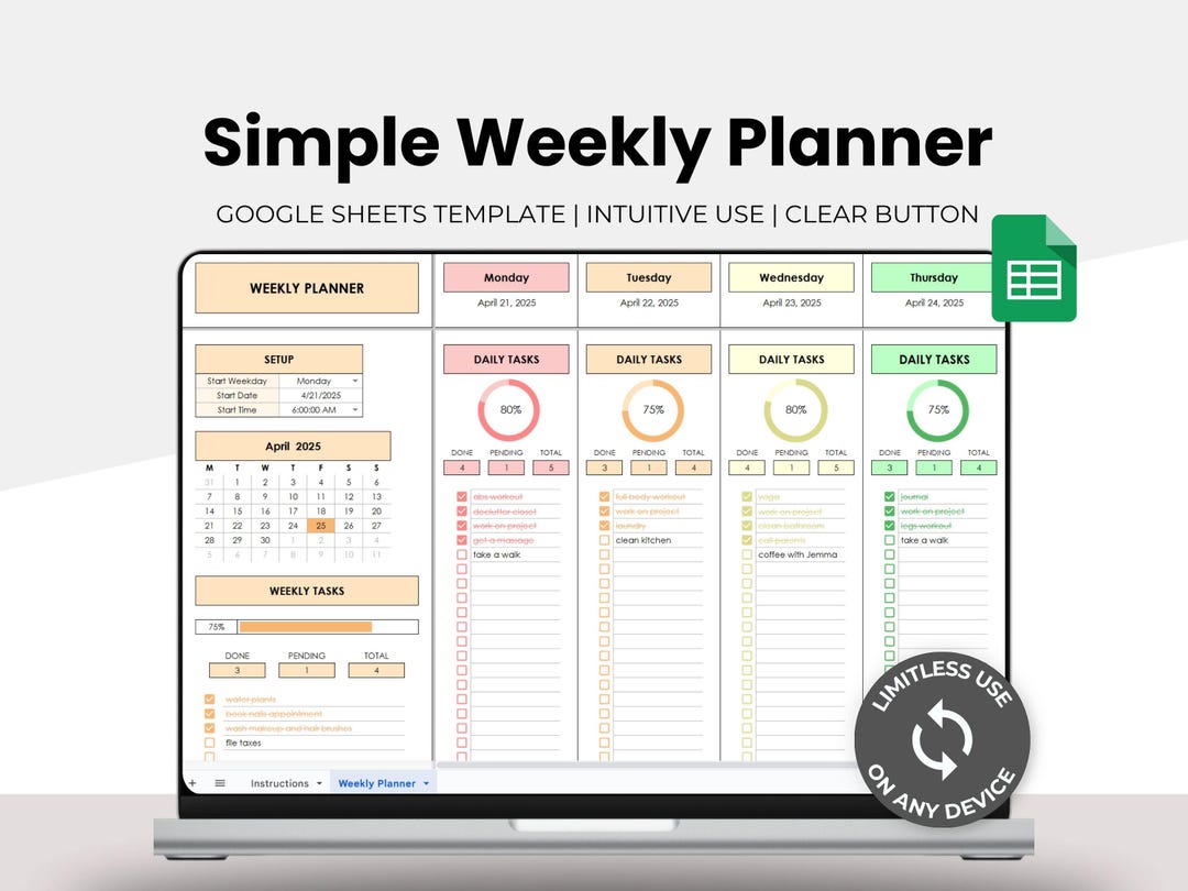 Google Sheets Weekly Planner – Daily Schedule - Planner Spreadsheets ...
