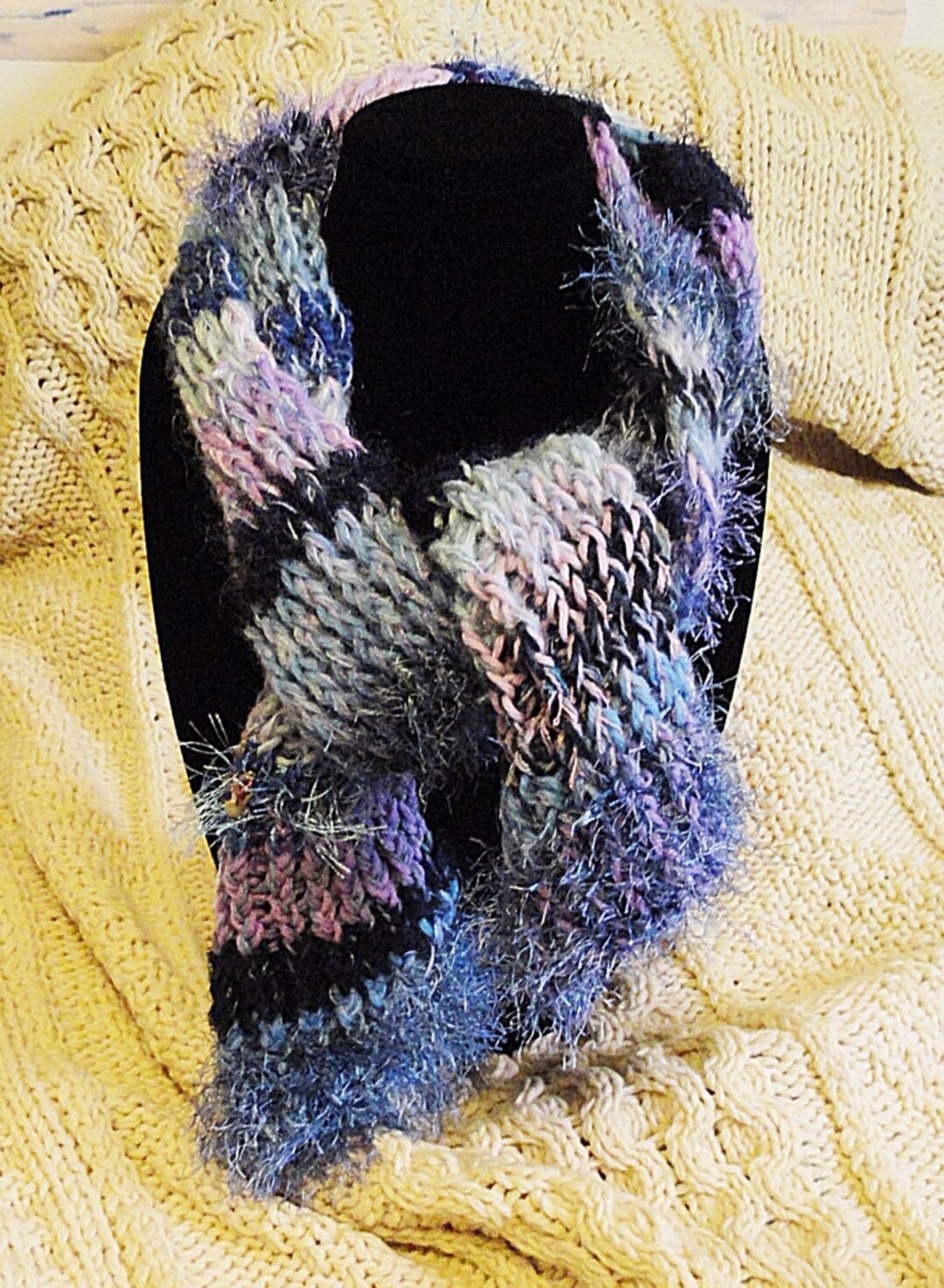 Multi-texture Scarf, Multiple Yarns, Blues With Lavender, Unique, Boho ...