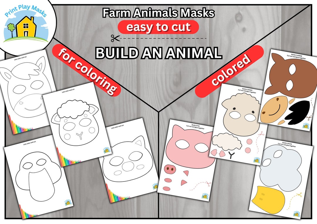 Build an Animal, Preschool Coloring, Cut and Glue Activity, Printable ...