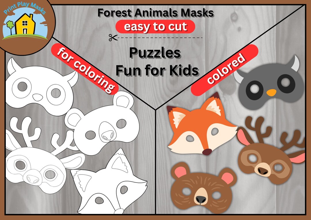 Printable Animals Masks for Kids, Masks for Birthday Party, Masks for ...