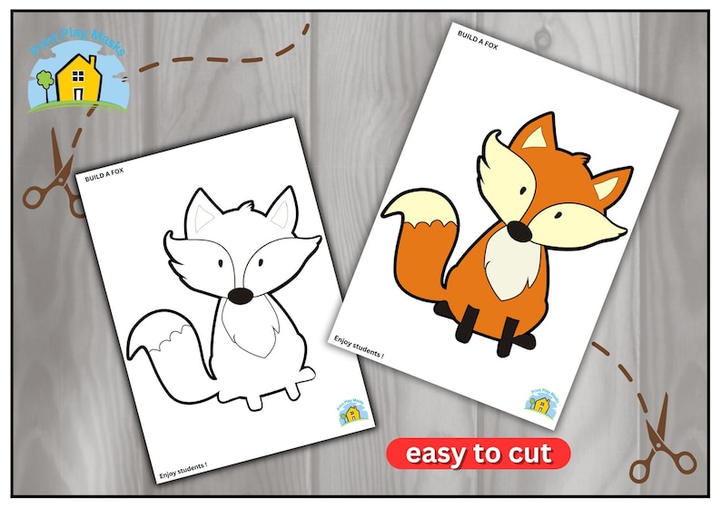 Build A FOX, Preschool Coloring, Cut and Glue Activity, Printable Paper ...