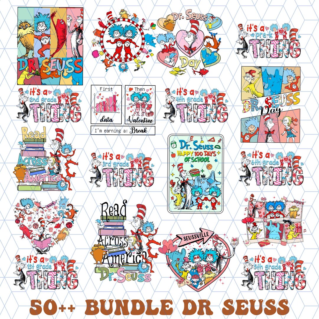 50 Happy Dr Seuss Day Bundle, Reading Day Bundle, Cat in the Hat Bundle ...