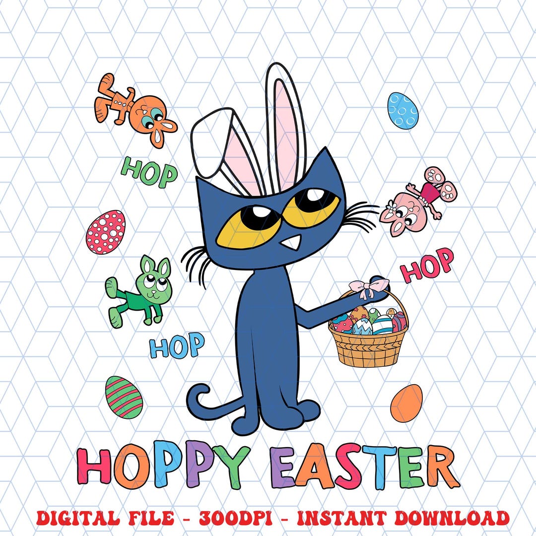 Hoppy Easter Pete the Cat Png, Cute Bunny Pete the Cat Png, Children's ...