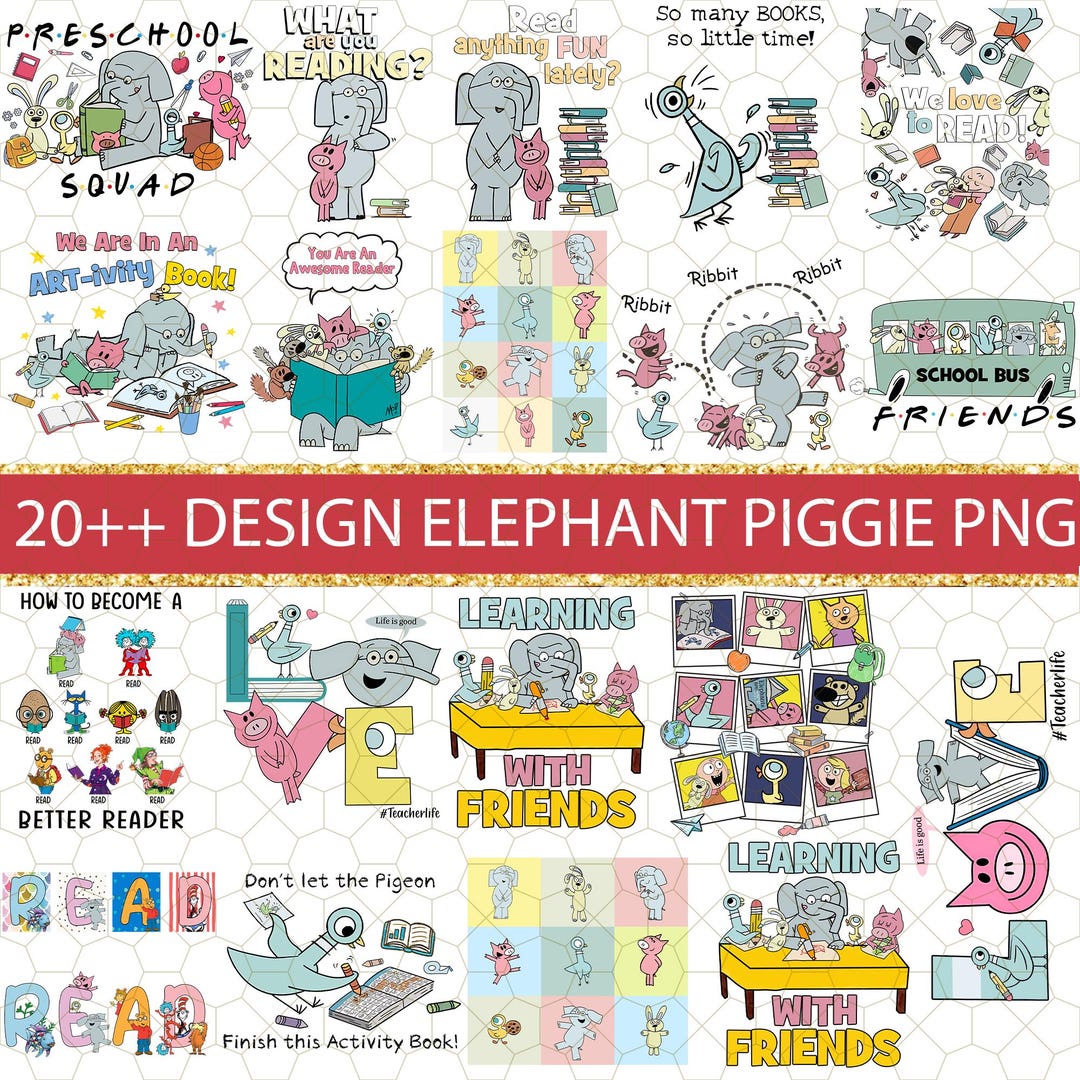 20++ Elephant and Piggie Png, Read More Book Png, Book Lover Gifts ...