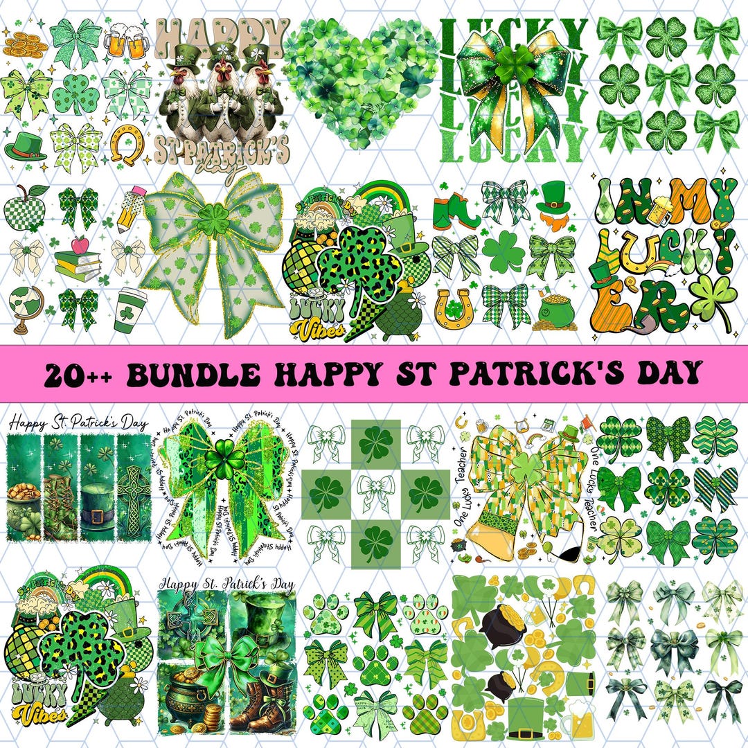 20 Retro Groovy Shamrock St Patrick's Day Bundle, Coquette St Patrick's ...