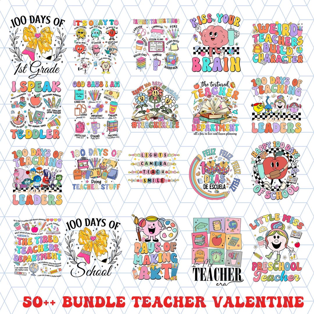 50 Happy 100 Days of School Bundle, Retro Groovy Teacher Bundle, Happy ...