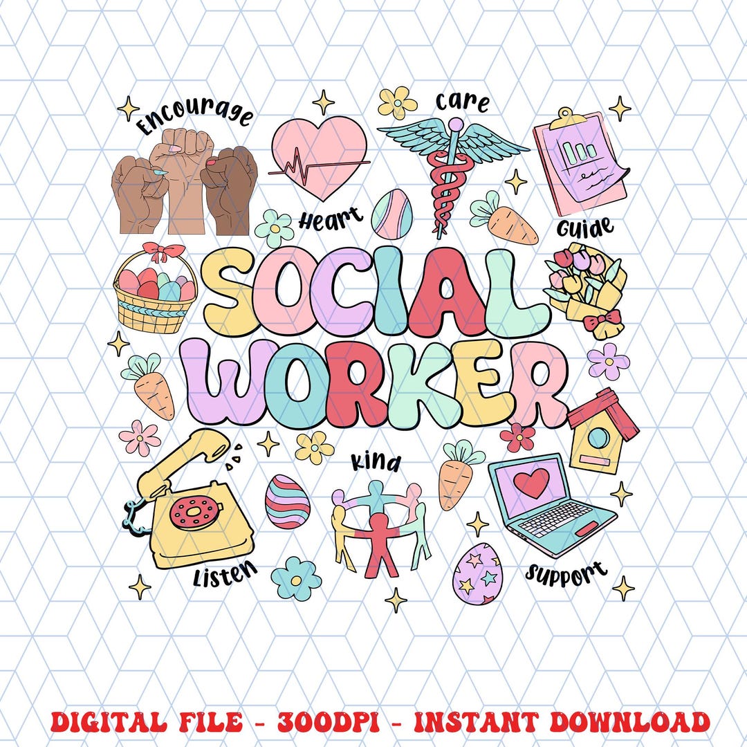 Retro Groovy Social Worker Easter Png, Cute Bunny Easter Social Worker ...