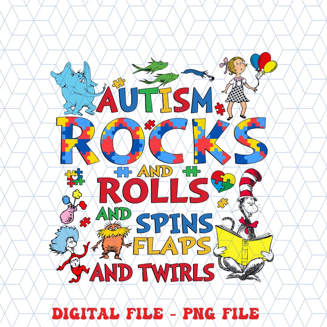 Autism Rocks and Rolls Dr Seuss Png, Reading Day Png, Book Lover Png ...