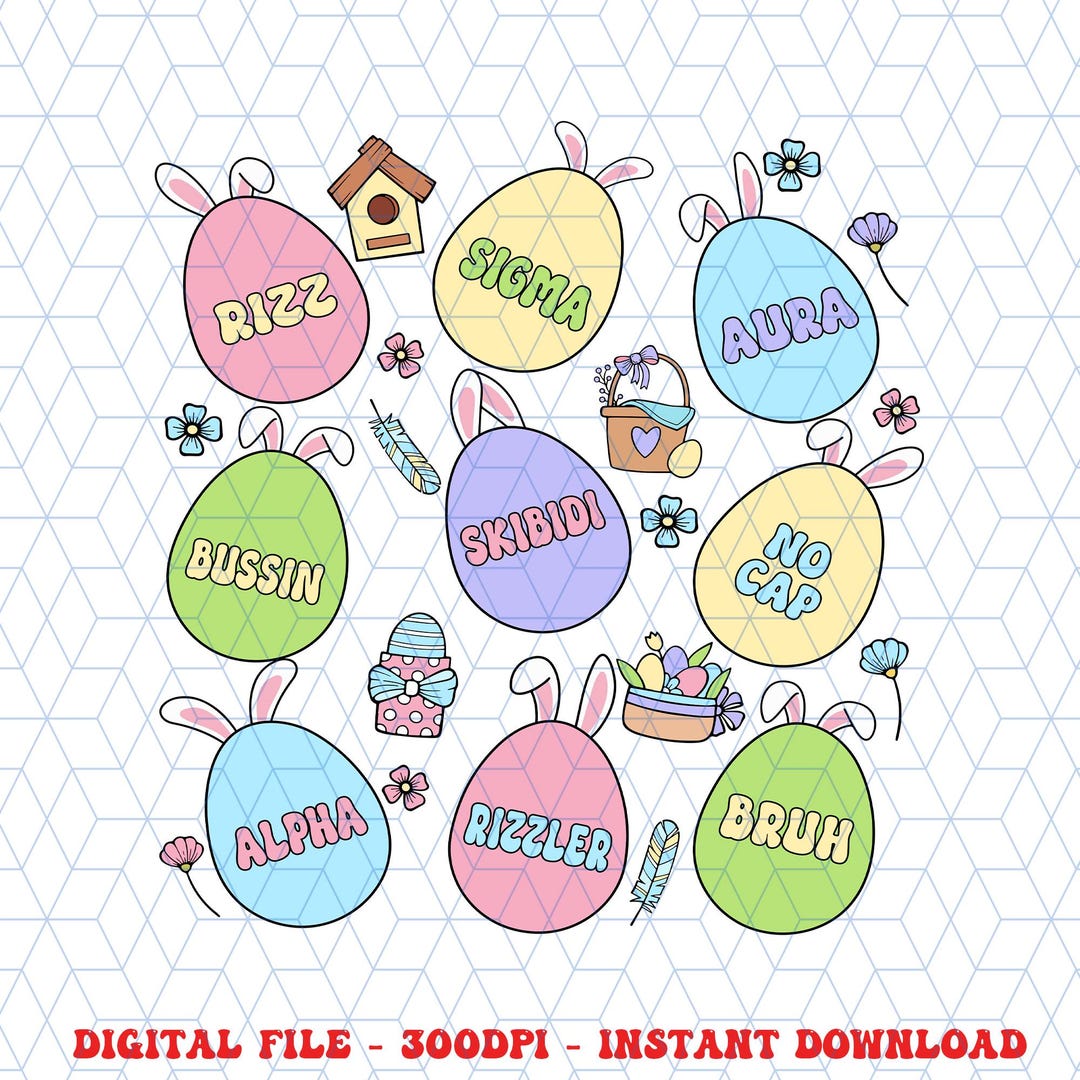 Skibidi Easter Rizzles Png, Gen Alpha Slang Easter Png, Easter Eggs Png ...