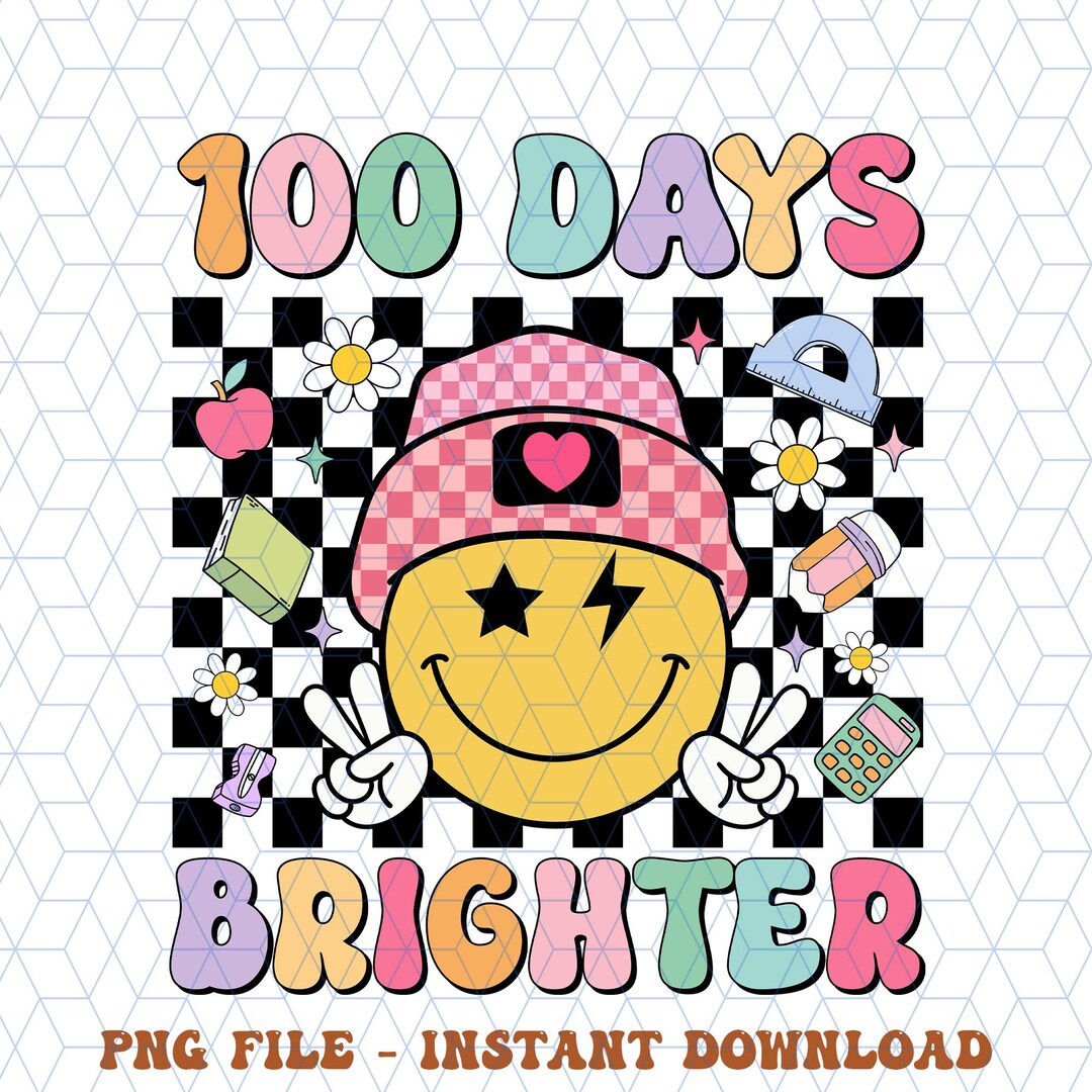 Retro Groovy 100 Days Brighter, Retro Smiley Face 100 Days of School ...