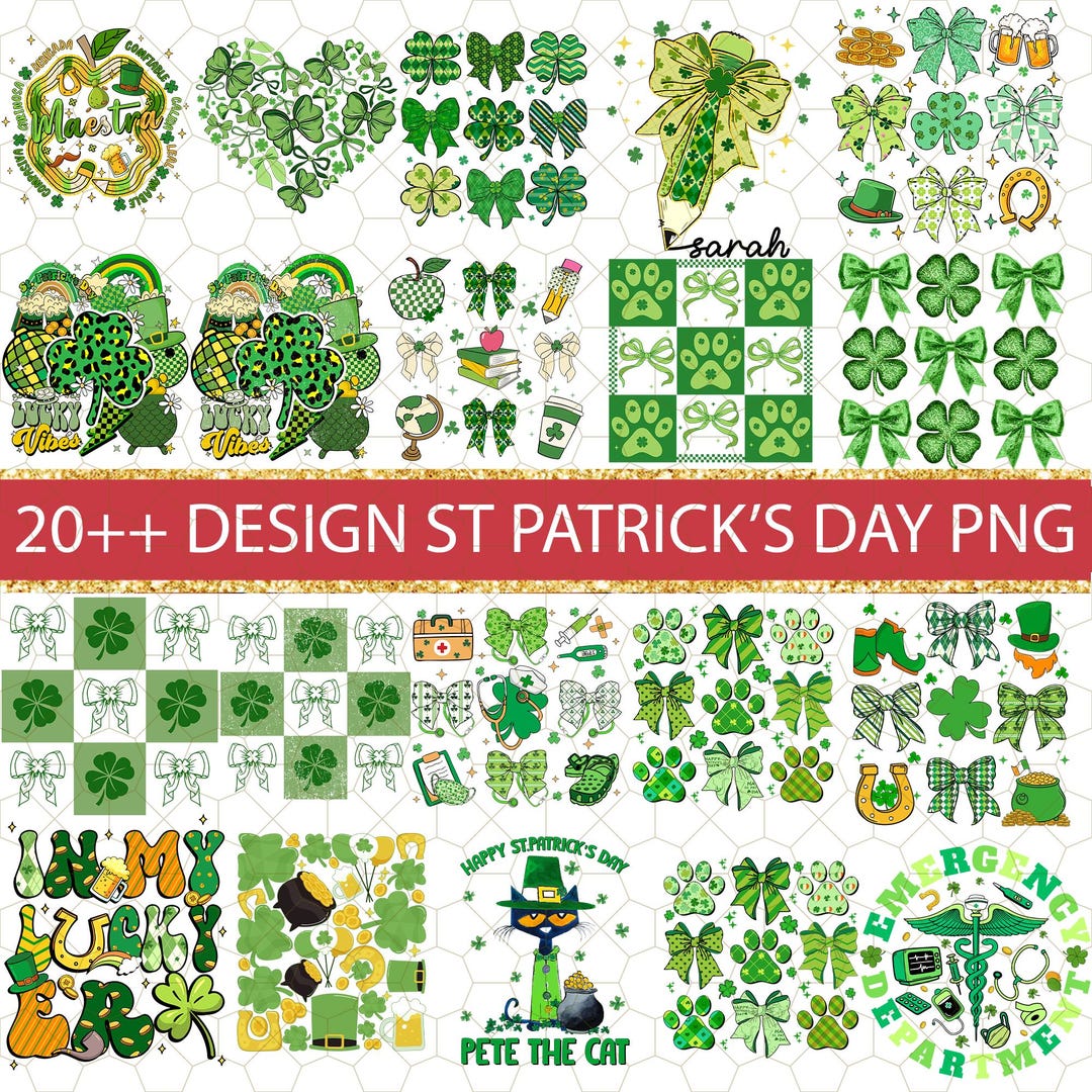 20 Retro Groovy Shamrock St Patrick's Day Bundle, Coquette St Patrick's ...