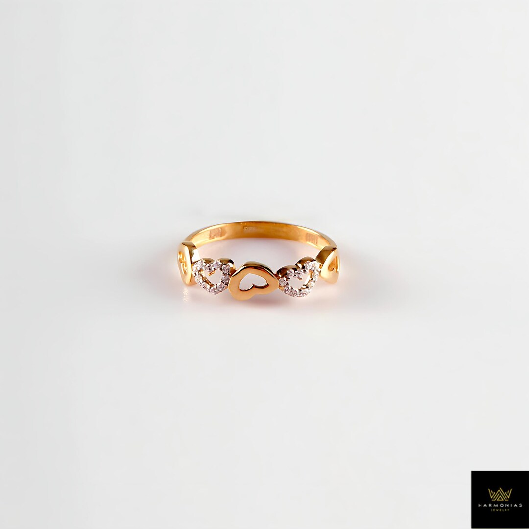 Gold Heart-shaped Eternity Ring for Women, Excellent Craftsmanship ...