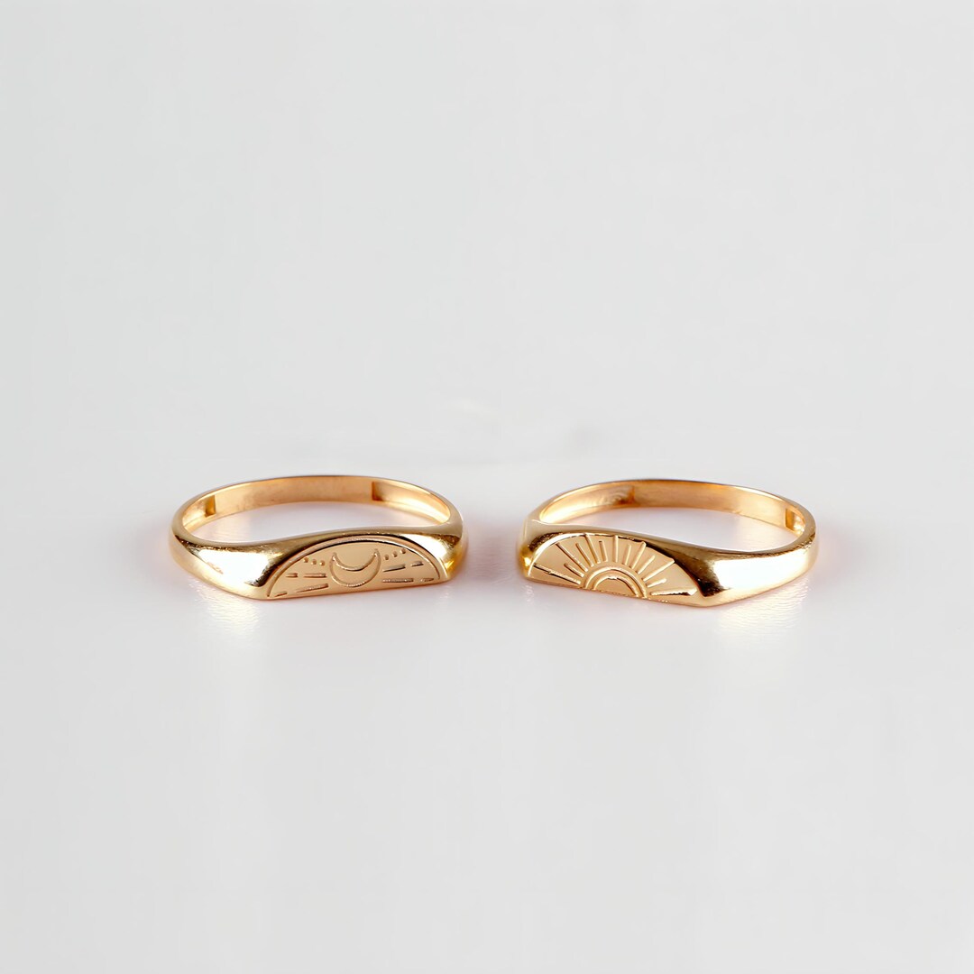 Solid Gold Ring With Sun and Moon Motif for Women | Elegant Engagement ...