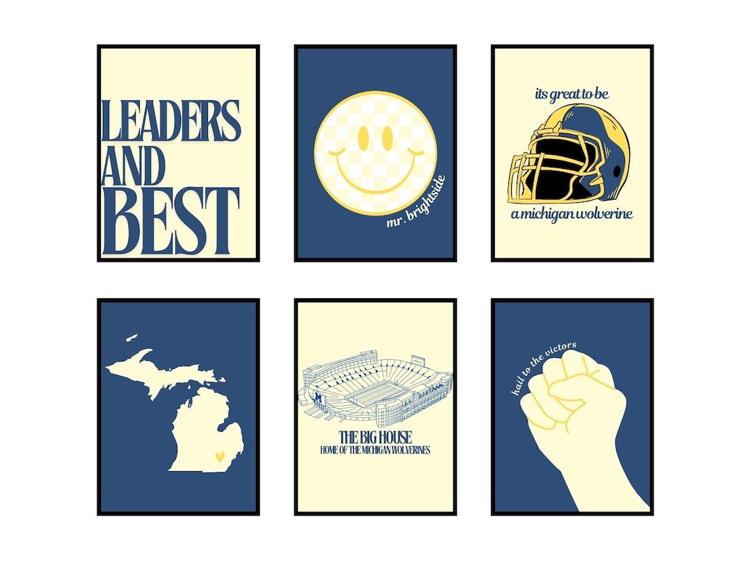 UMICH Wolverines Wall Prints Set of 6 - Etsy