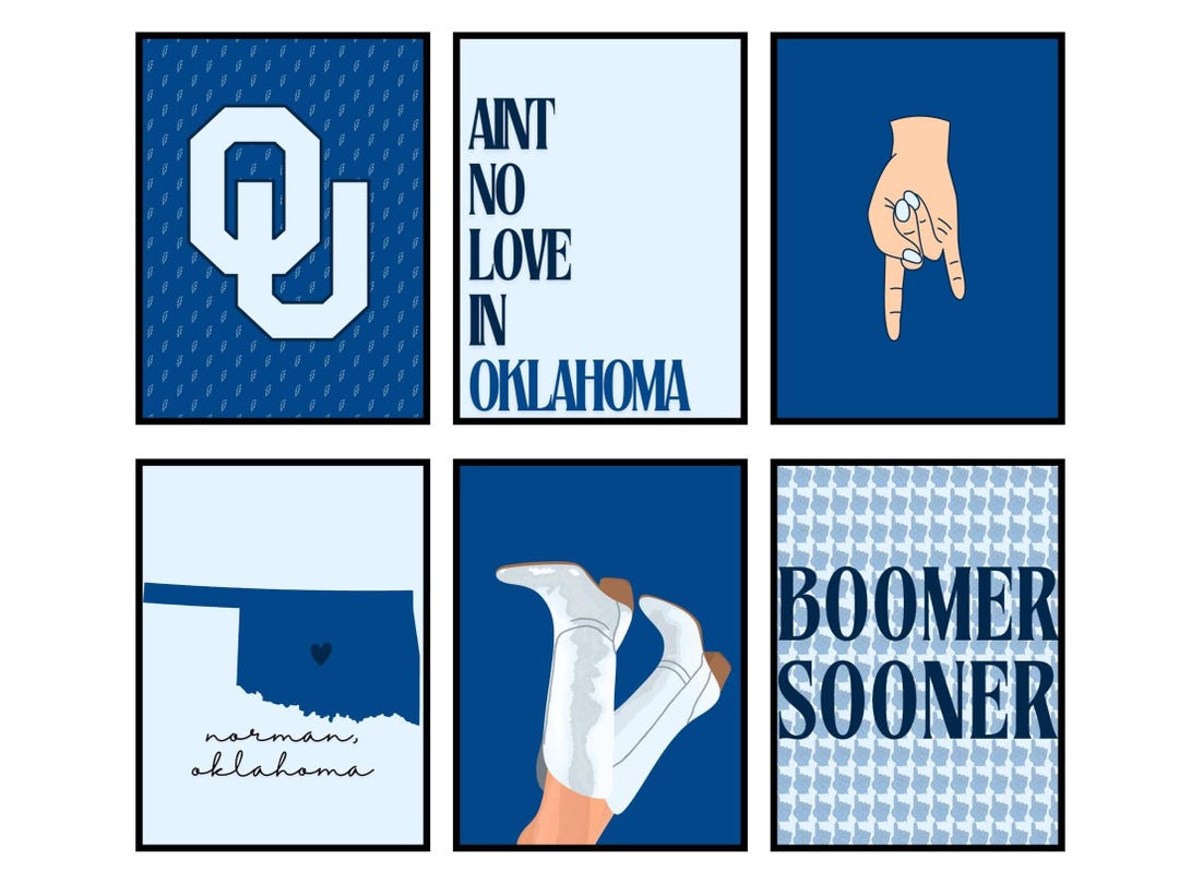OU Oklahoma University Sooners Blue Digital Wall Prints Set of 6 - Etsy