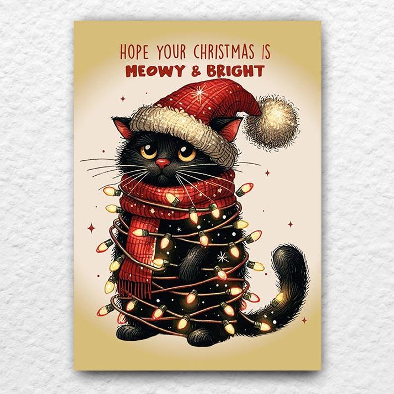 Meowy Christmas Garden Flag: Cat With Lights & Santa Hat (12x18 Inch ...