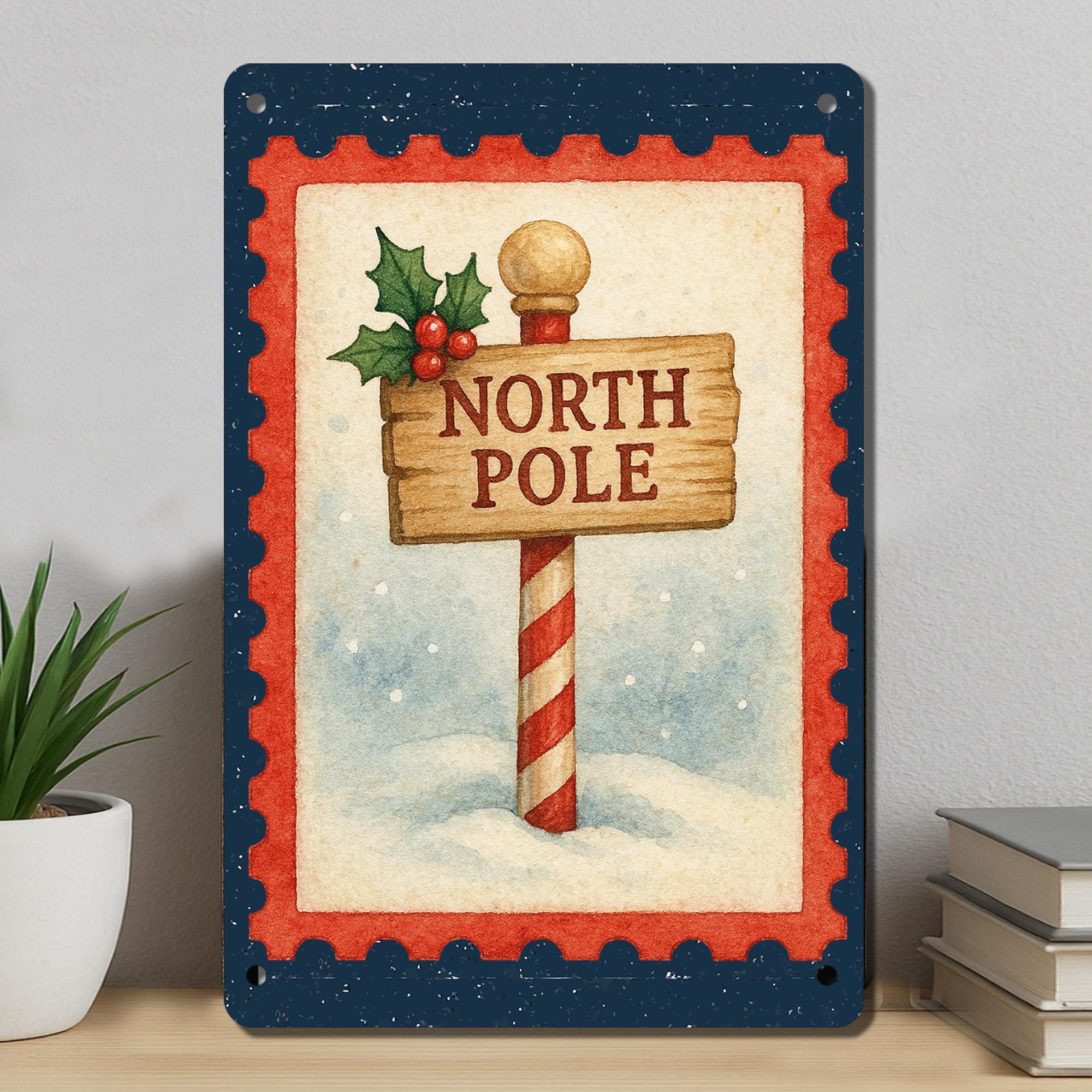 Christmas Hanging Metal Sign 8x12inch, North Pole Vintage Stamp Wall ...