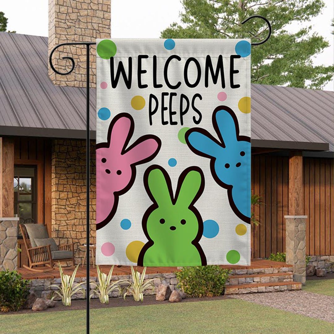 Welcome Peeps Bunny Porch Decor, Spring Easter Yard Flag, Colorful ...