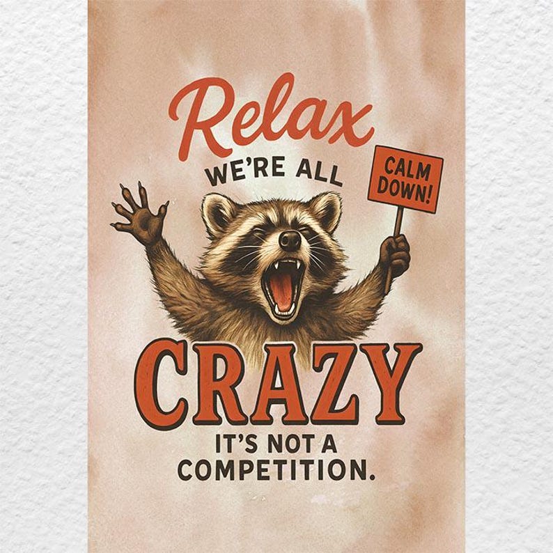 Relax We're All Crazy Garden Flag, Funny Raccoon Flag, Mental Health ...