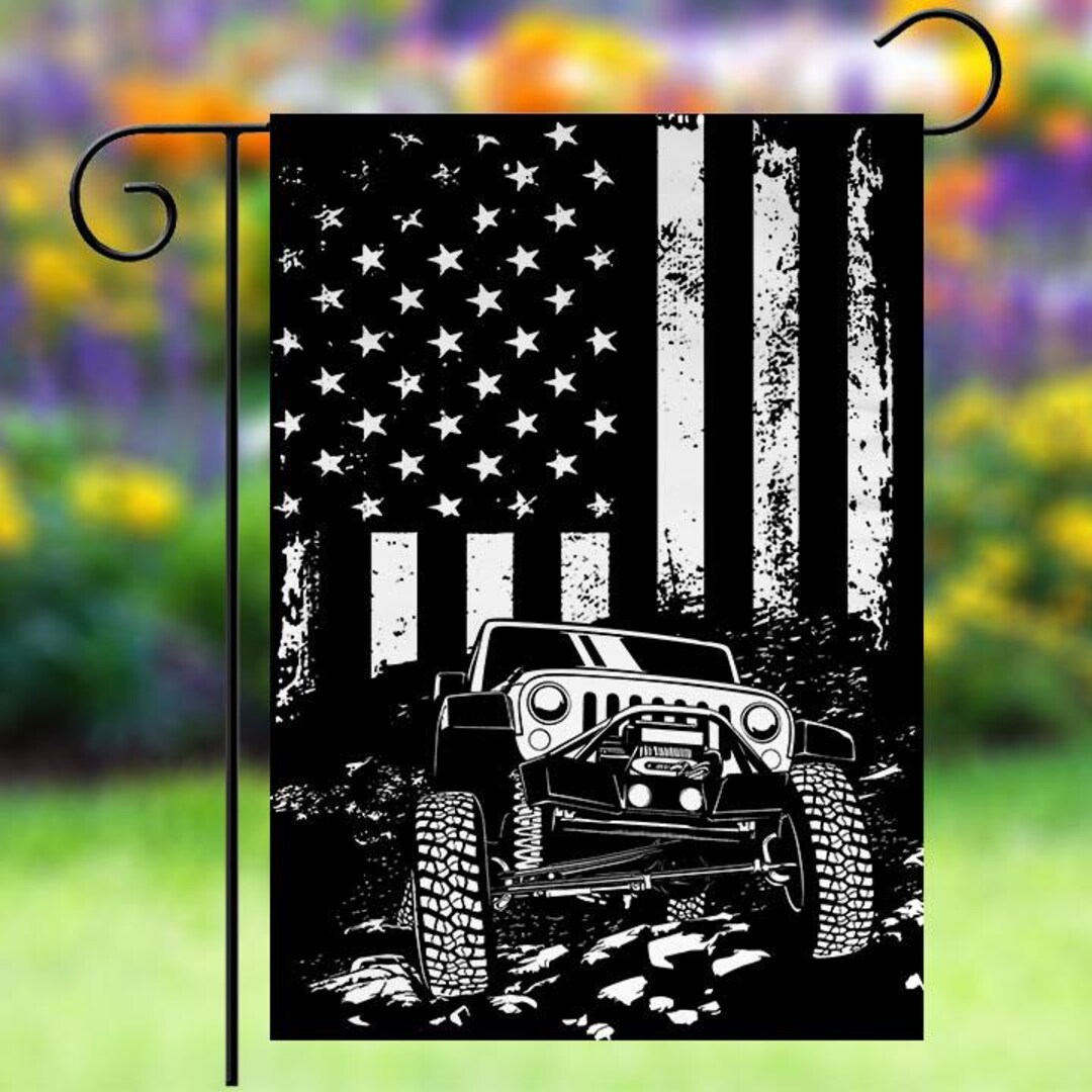 Patriotic American Flag Design With 4x4 Rock Crawler - Off-road Garden ...