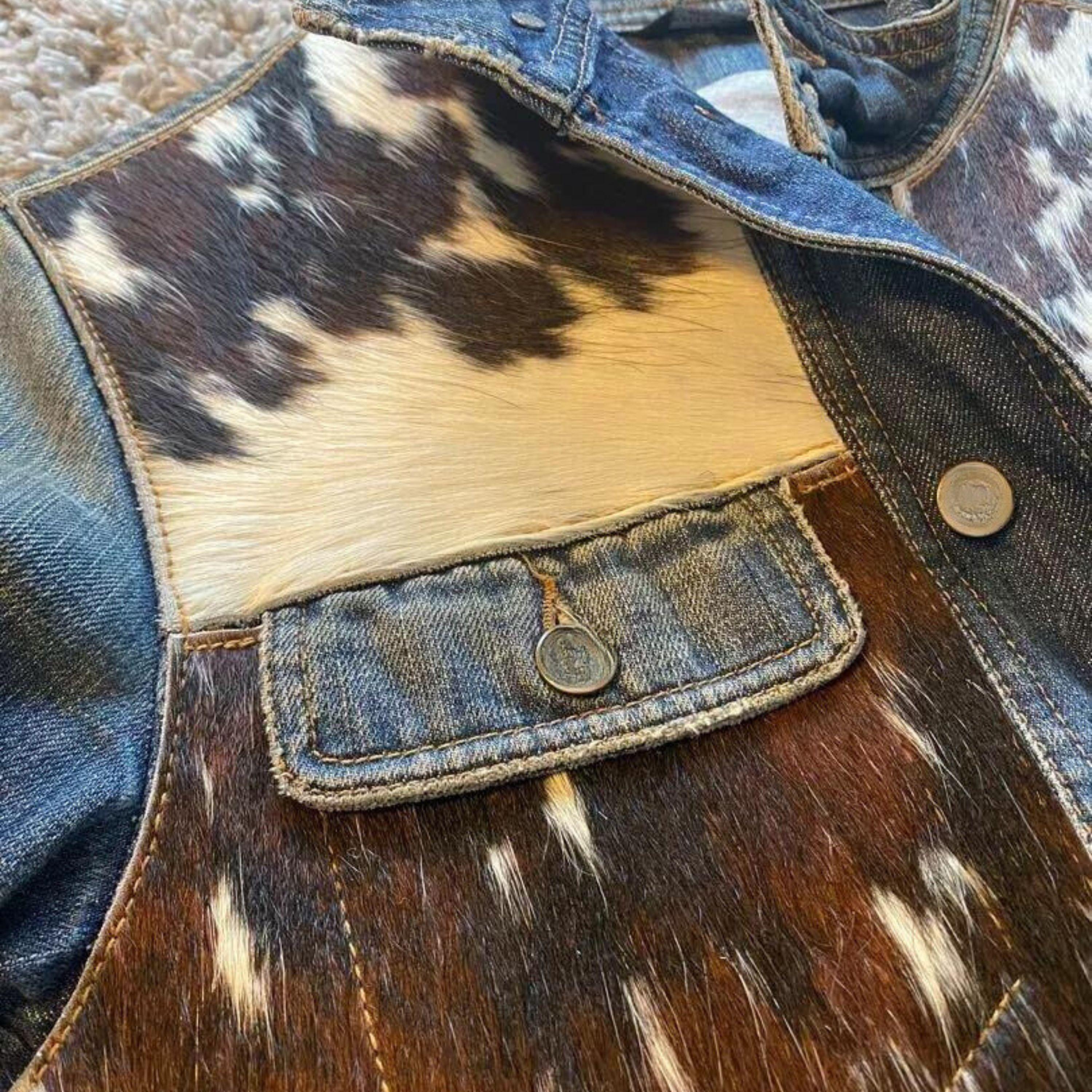 Men's Cowhide Jacket Pony Hair With Denim | Hair-on Hide Leather Cowboy ...