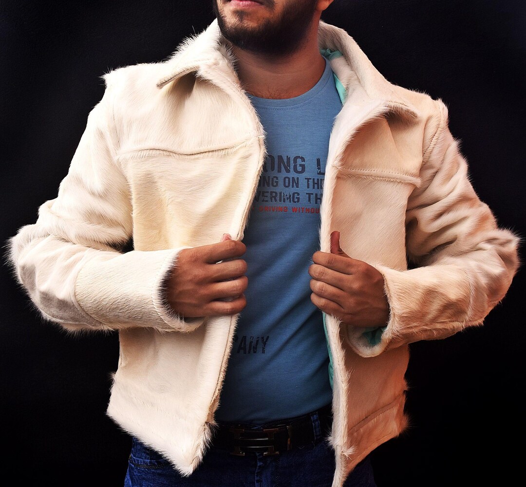 Cowhide Jacket Men's, Real Hair on Hide Animal Print Pony Skin Coat for ...