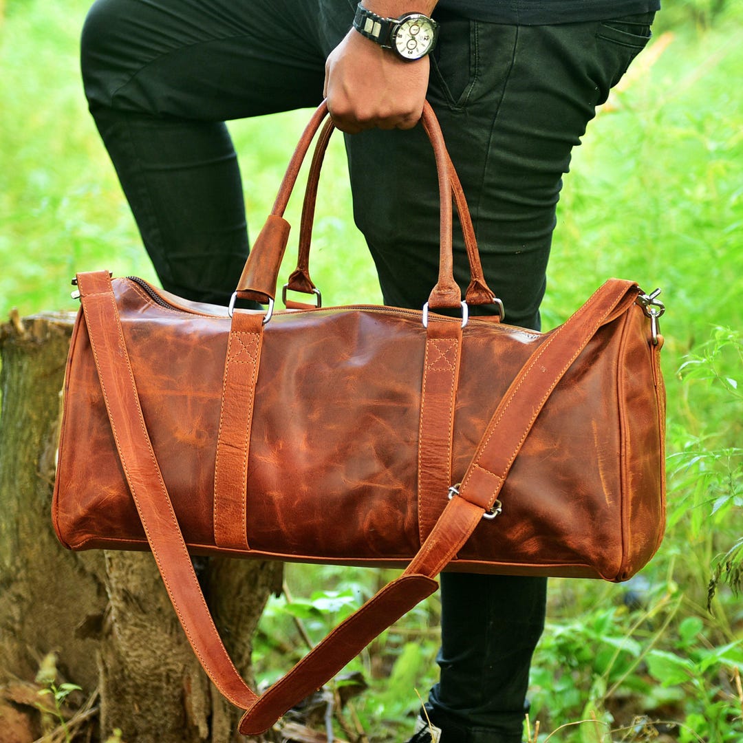 Duffel Bag Leather Brown Classic Weekender Bag, Stylish Overnight ...