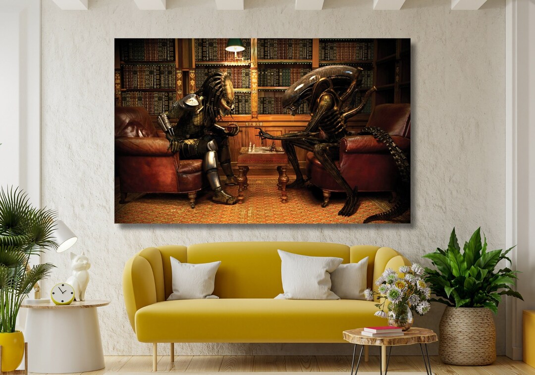 Alien Vs Predator Playing Chess Canvas Arts, Alien Vs Predator Poster ...