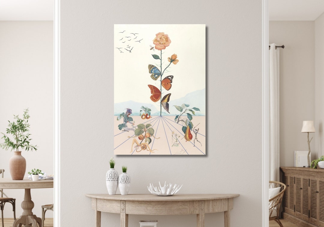 Salvador Dali Rose With Butterflies Painting, Salvador Dali Rose With ...