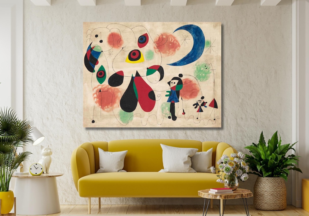 Joan Miro Woman Moon Birds Painting Print, Joan Miro Abstract Print ...