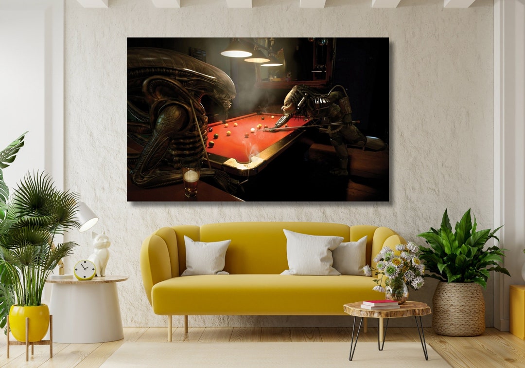 Alien Vs Predator Playing Billiard Canvas Art, Alien Vs Predator ...