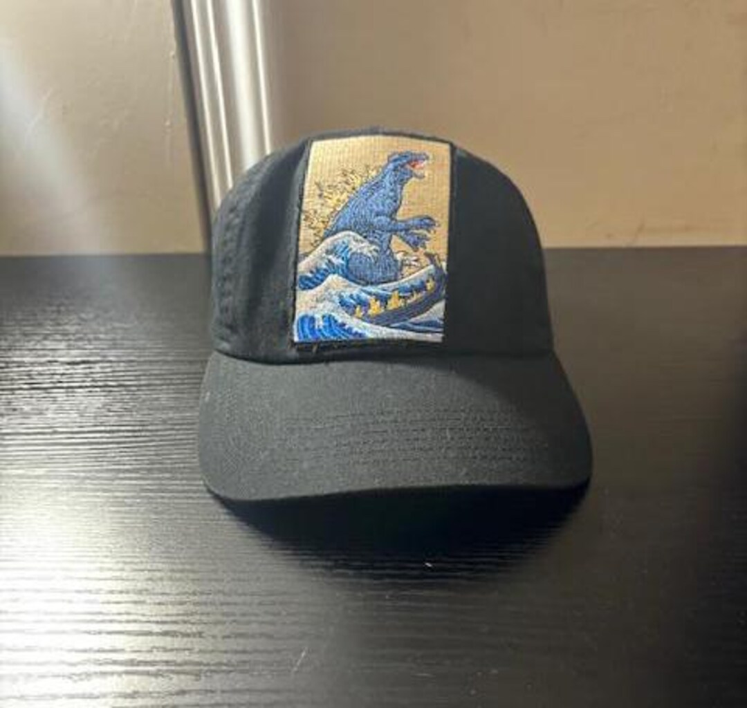 Godzilla Patch Hand Sewn to Black Baseball Cap With Adjustable Back - Etsy