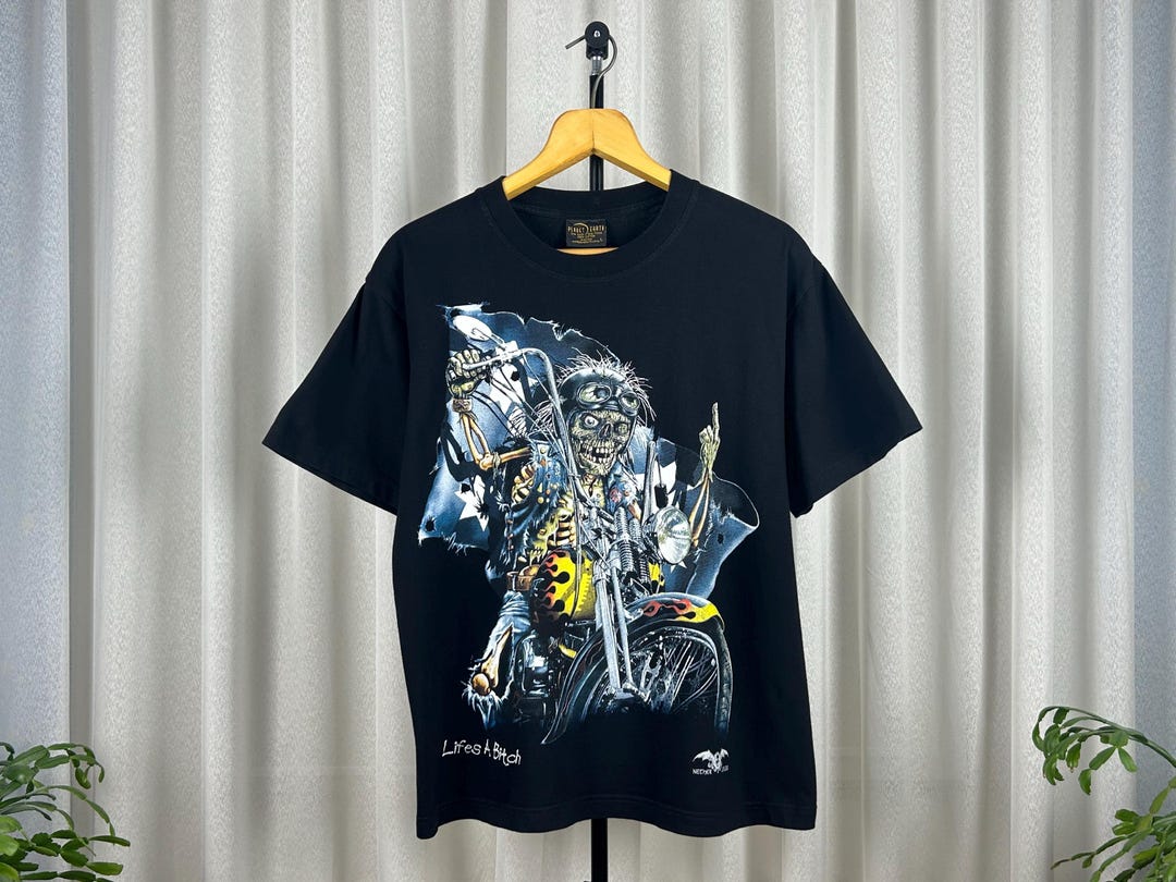 Y2K Skull Biker T Shirt Planet Earth Australia Skeleton Chopper Graphic ...