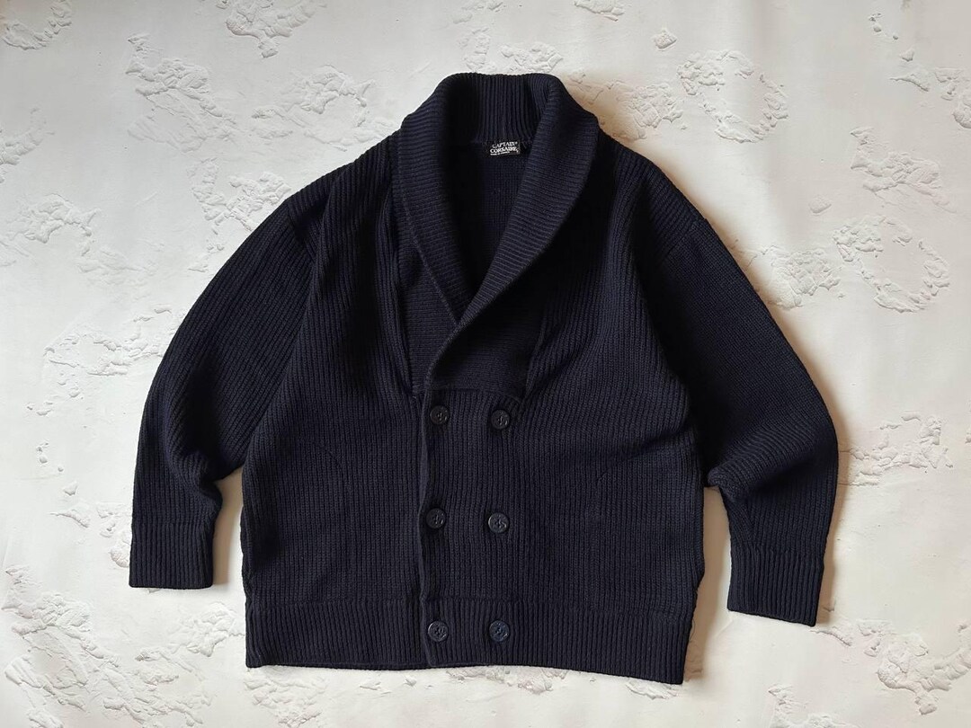 Unique 80s Captain Corsaire French Navy Heavy Knitted Sailor Dark Blue ...