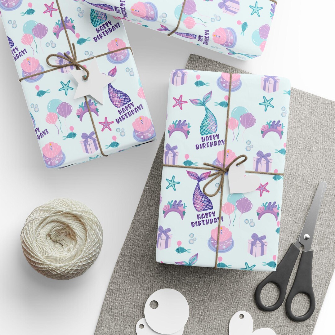 Mermaid Gift Wrapping Paper: Ocean Theme Kids Birthday Party - Etsy