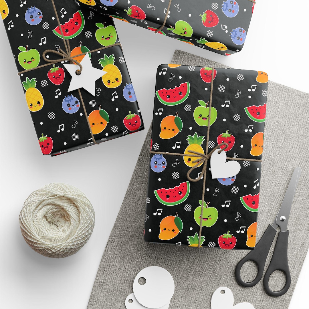 Kawaii Fruit & Musical Notes Wrapping Paper: Glossy Gift Wrap - Etsy