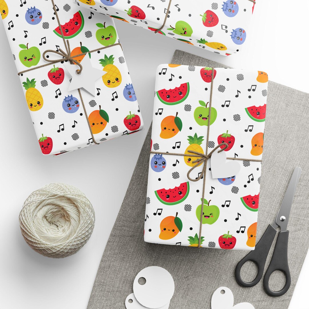Kawaii Fruit & Musical Note Wrapping Paper: Glossy Gift Wrap - Etsy