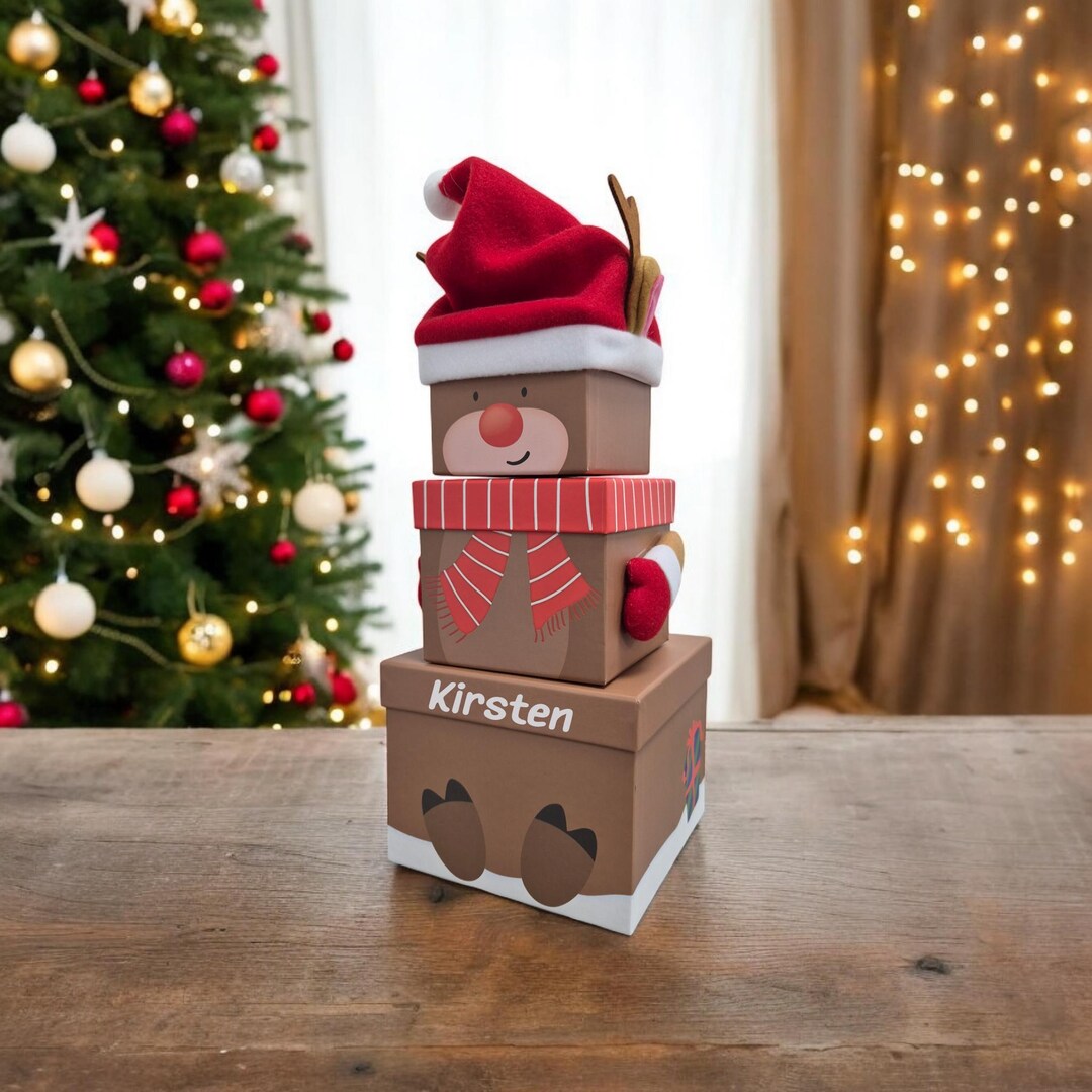 Personalised Reindeer Christmas Eve Box, Stackable Christmas Eve Box ...