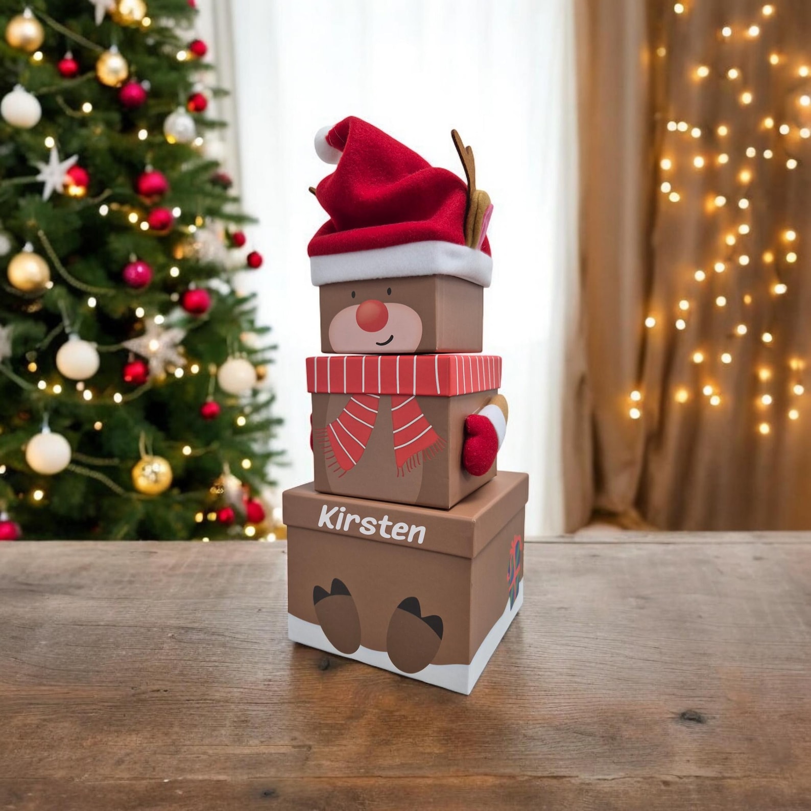 Personalised Reindeer Christmas Eve Box, Stackable Christmas Eve Box ...