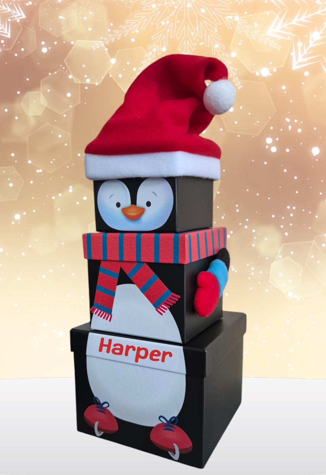 Personalised Penguin Christmas Eve Box, Stackable Christmas Eve Box ...