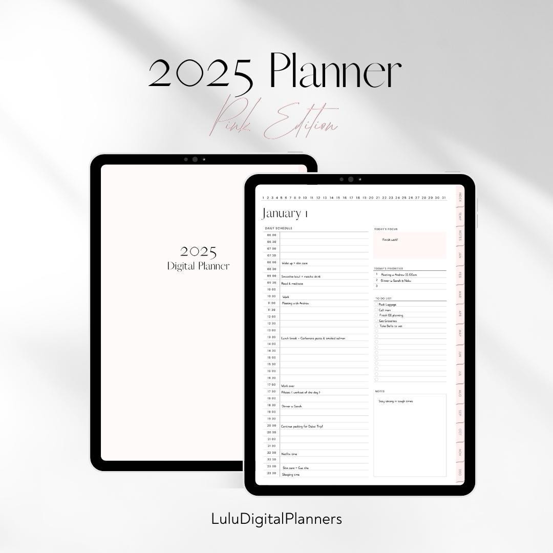 2025 Pink Digital Planner-minimalist Dated Calendar, Goodnotes ...