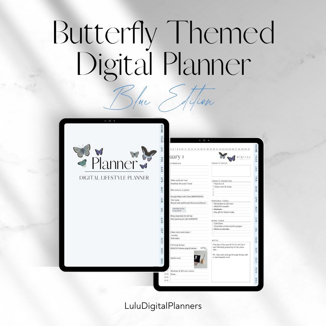 Digital Planner Undated-blue Butterfly Calendar, Daily Weekly Monthly ...