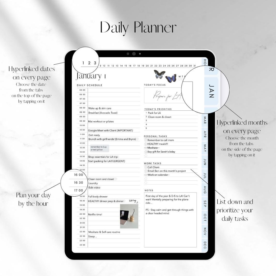 Digital Planner Undated-blue Butterfly Calendar, Daily Weekly Monthly ...