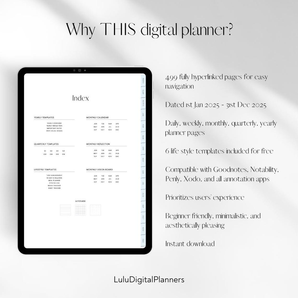 2025 Blue Digital Planner-minimalist Dated Calendar, Goodnotes ...