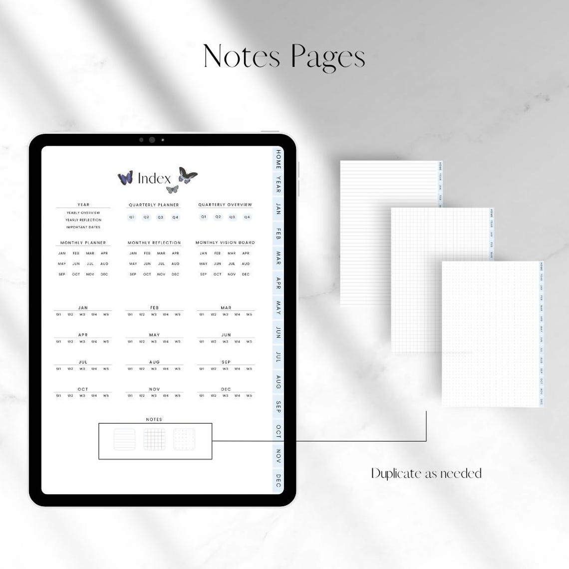 Digital Planner Undated-blue Butterfly Calendar, Daily Weekly Monthly ...
