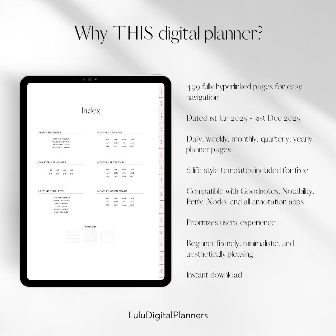 2025 Pink Digital Planner-minimalist Dated Calendar, Goodnotes ...