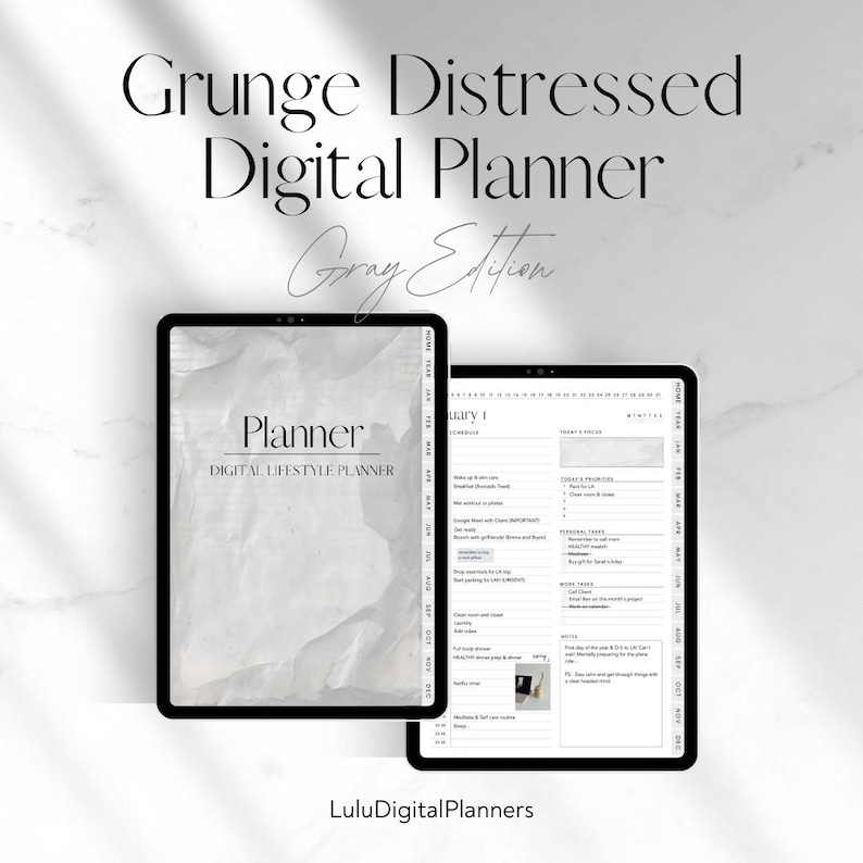 Digital Planner-grunge Distressed Emo Gray Undated Calendar 478 Pages ...