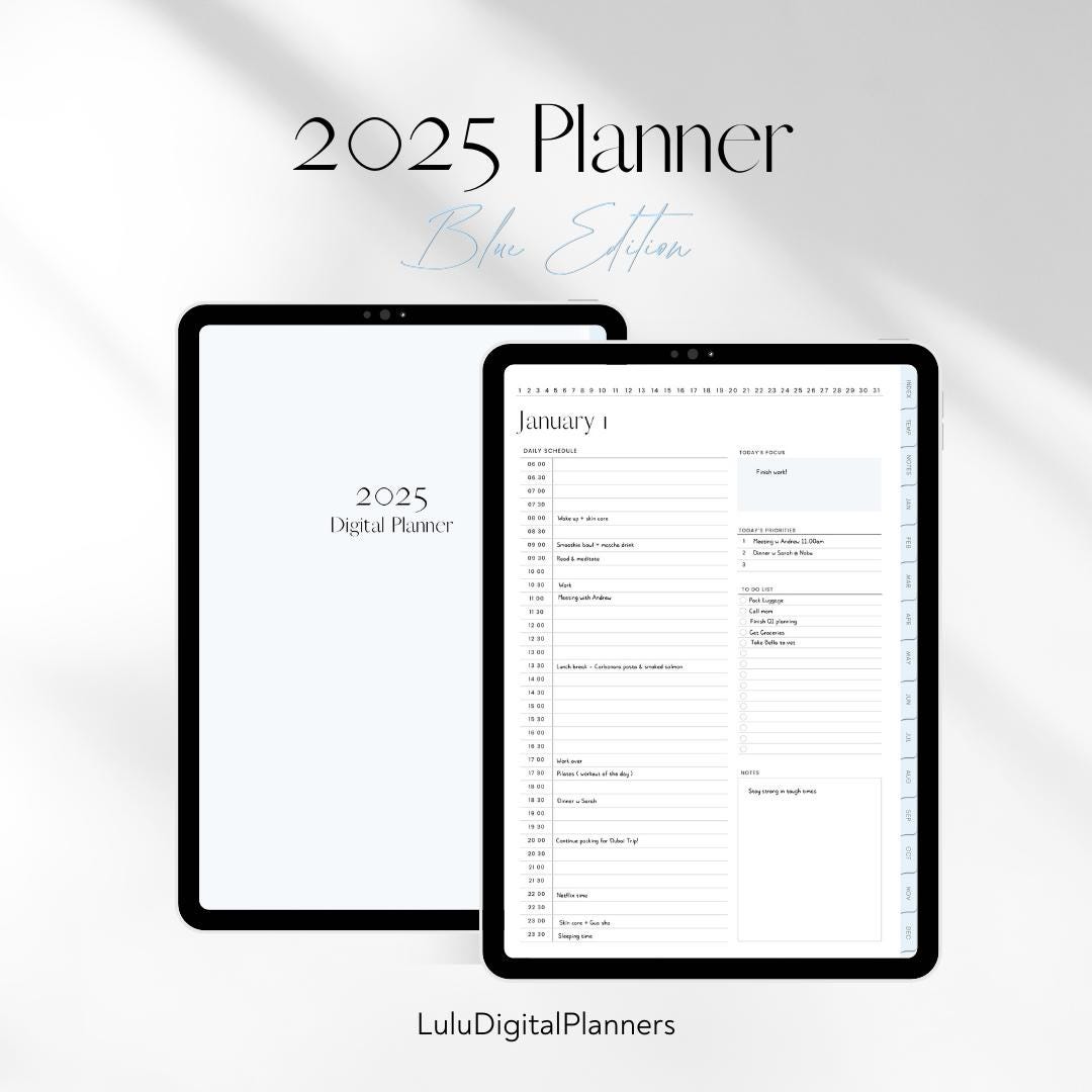 2025 Blue Digital Planner-minimalist Dated Calendar, Goodnotes ...