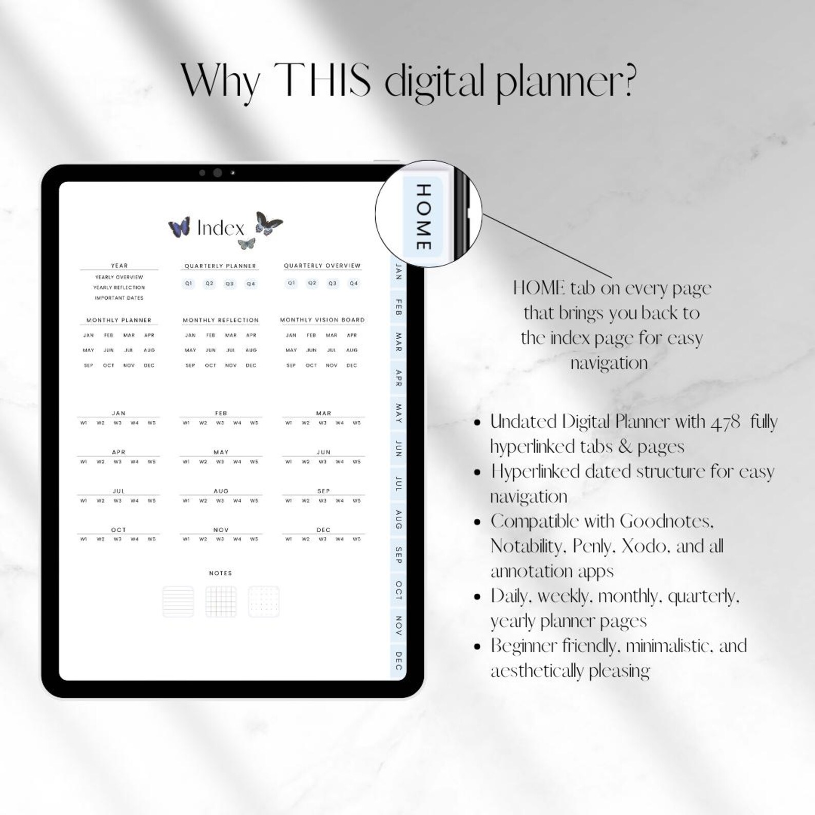 Digital Planner Undated-blue Butterfly Calendar, Daily Weekly Monthly ...