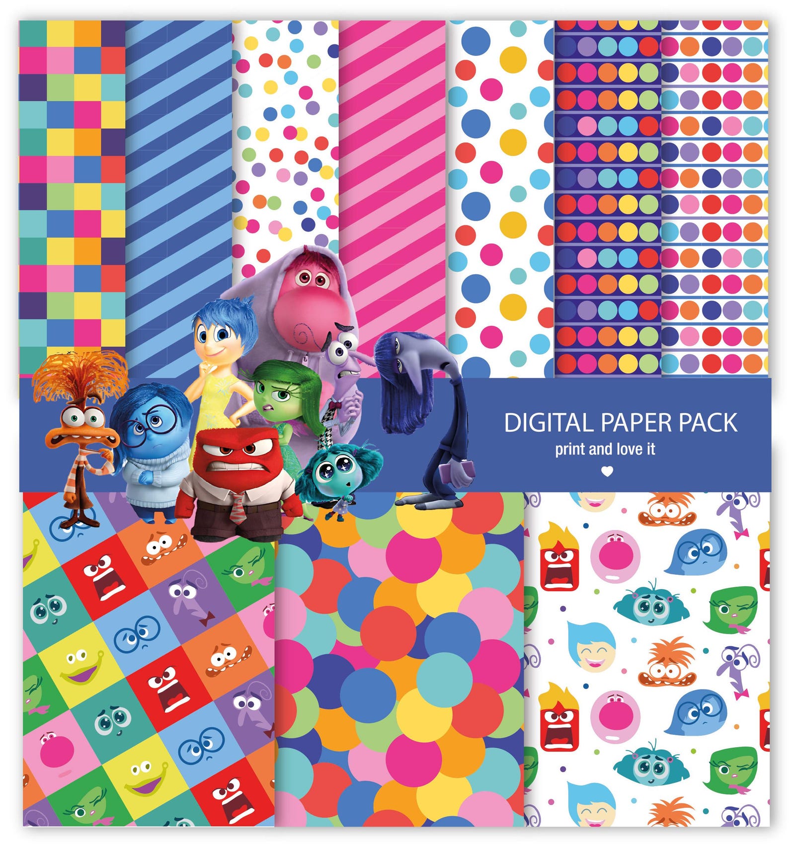Inside Out Paquete De Papel Digital Y Clip Art. Imprimible. 12x12 Hojas ...